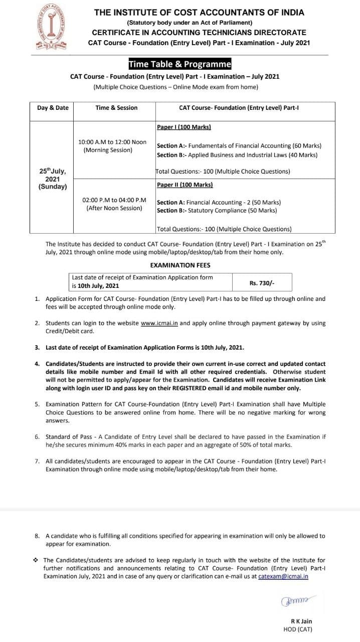 CAT Exam Timetable out for July 2021 Term - Budding CMA